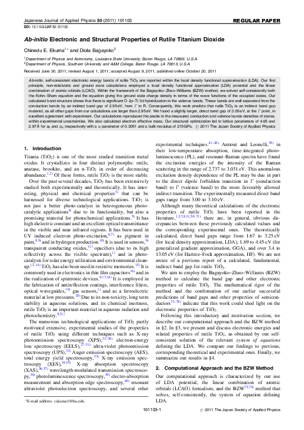 Pdf Ab Initio Electronic And Structural Properties Of Rutile Titanium Dioxide