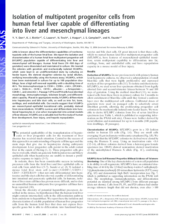 (PDF) Isolation of multipotent progenitor cells from human fetal liver ...