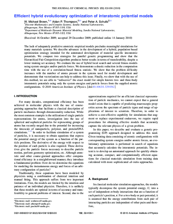 Efficient Hybrid Evolutionary Optimization Of Interatomic Potential Models