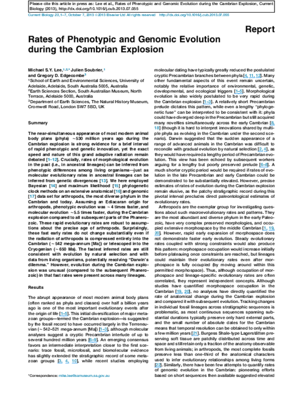 (PDF) Rates of Phenotypic and Genomic Evolution during the Cambrian ...