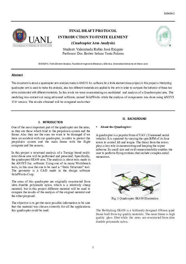 (PDF) FINAL DRAFT PROTOCOL INTRODUCTION TO FINITE ELEMENT (Cuadcopter ...