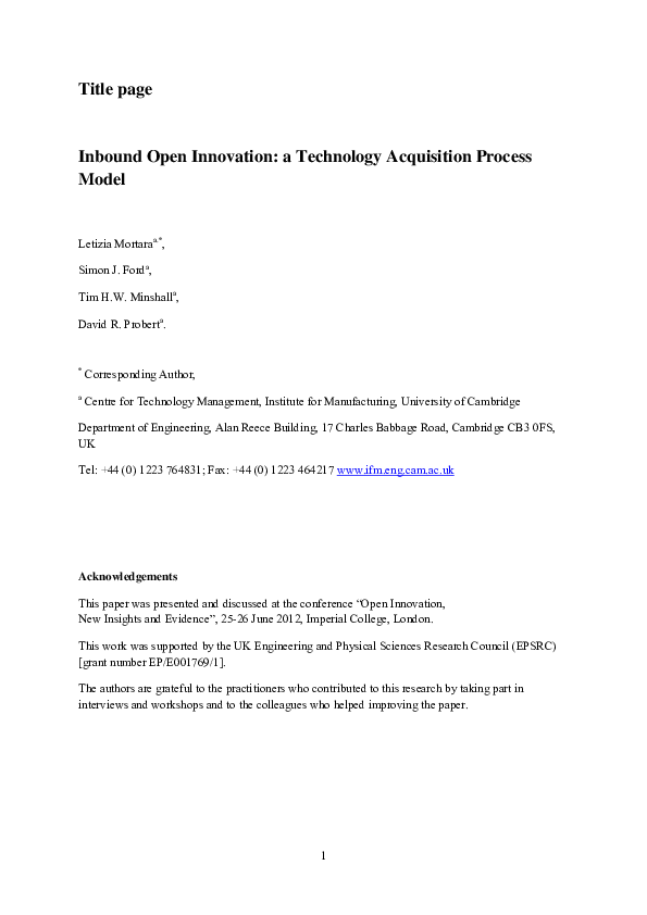(PDF) Inbound Open Innovation: a Technology Acquisition Process Model