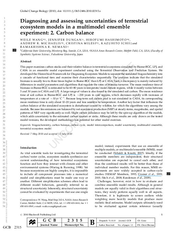 (PDF) Diagnosing and assessing uncertainties of terrestrial ecosystem ... (PDF) Diagnosing and assessing uncertainties of terrestrial ecosystem ...