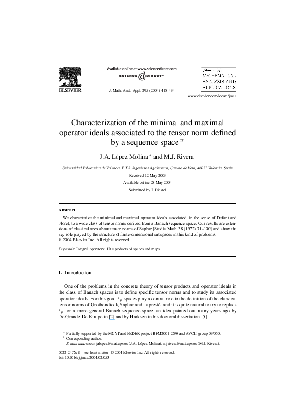Pdf Characterization Of The Minimal And Maximal Operator Ideals