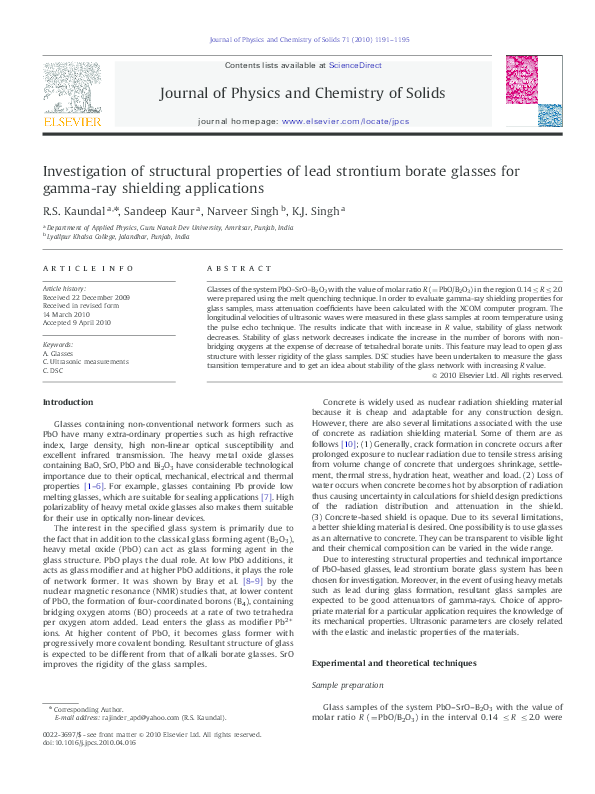 (PDF) Investigation of structural properties of lead strontium borate ...