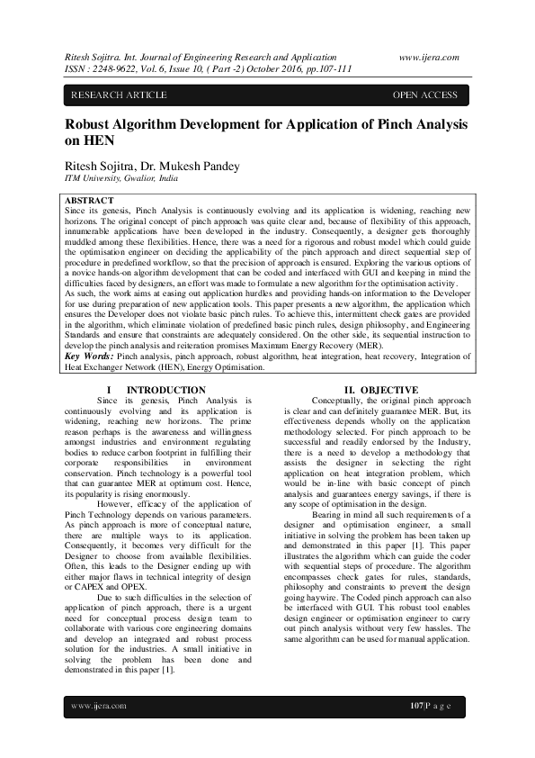 Pdf Robust Algorithm Development For Application Of Pinch Analysis On Hen