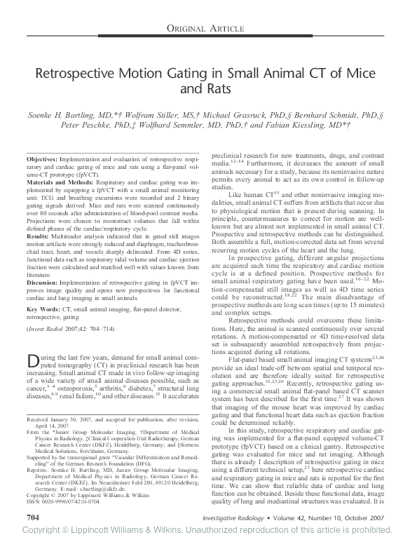 (PDF) Retrospective Motion Gating in Small Animal CT of Mice and Rats