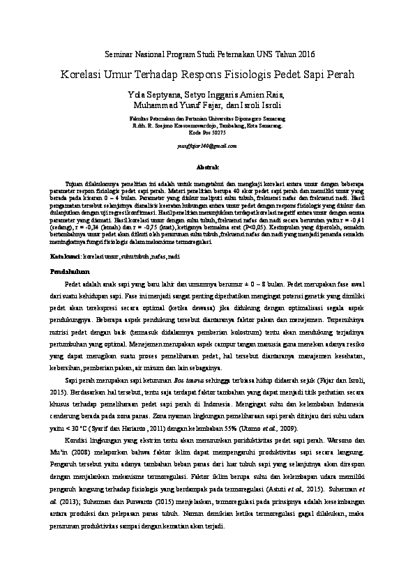 (DOC) Korelasi Umur Terhadap Respons Fisiologis Pedet Sapi Perah