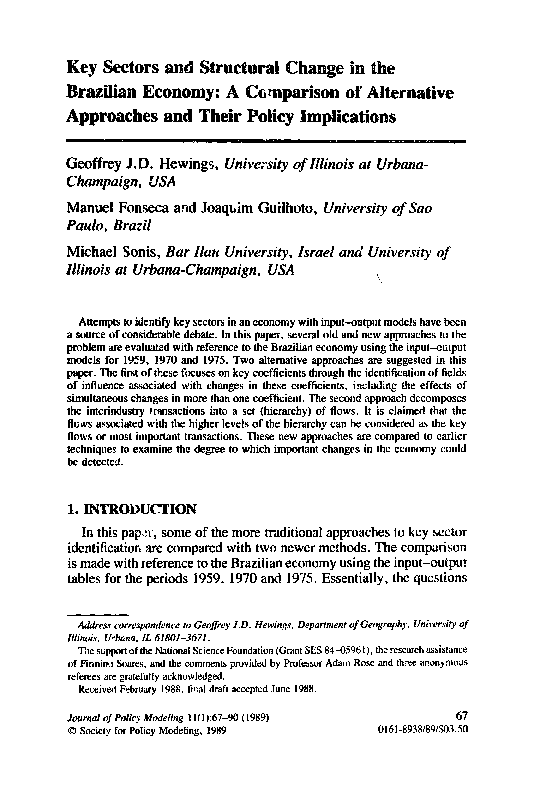 (PDF) Key sectors and structural change in the Brazilian economy: A ...