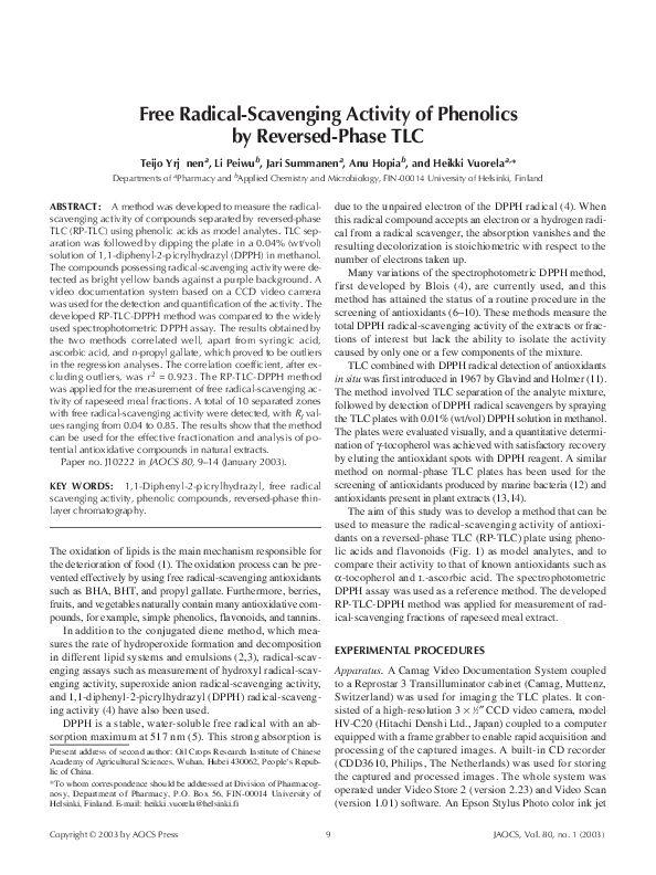 (PDF) Free radical-scavening activity of phenolics by reversed-phase TLC