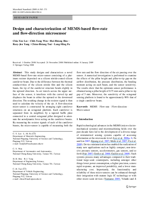 Pdf Design And Characterization Of Mems Based Flow Rate And Flow