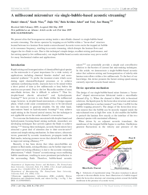 (PDF) A millisecond micromixer via single-bubble-based acoustic streaming