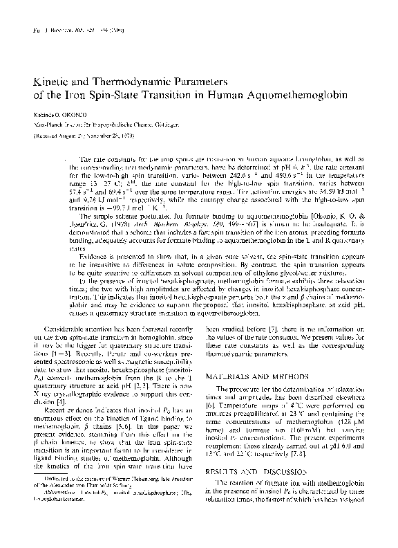 (PDF) Kinetic and Thermodynamic Parameters of the Iron Spin-State ...