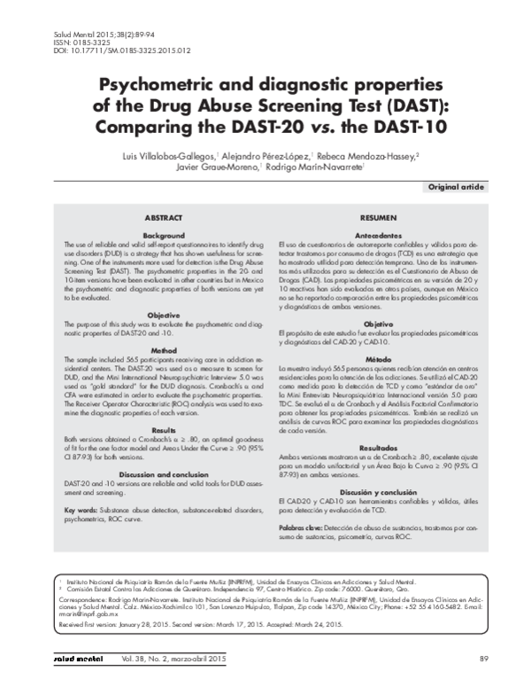 (PDF) Psychometric and diagnostic properties of the Drug Abuse ...