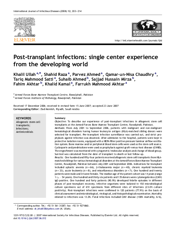 (PDF) Post-transplant infections: single center experience from the ...