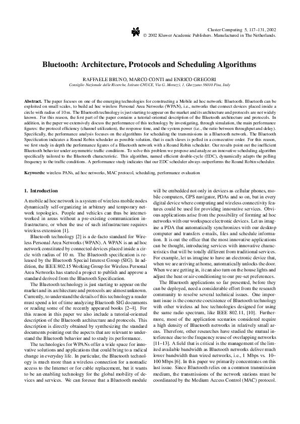 Pdf Bluetooth Architecture Protocols And Scheduling Algorithms