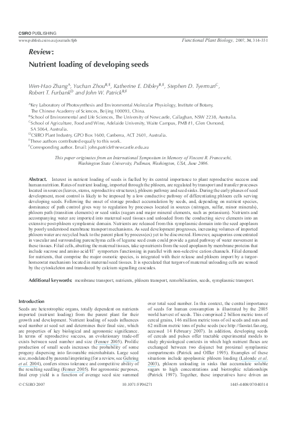 (PDF) Review : Nutrient loading of developing seeds