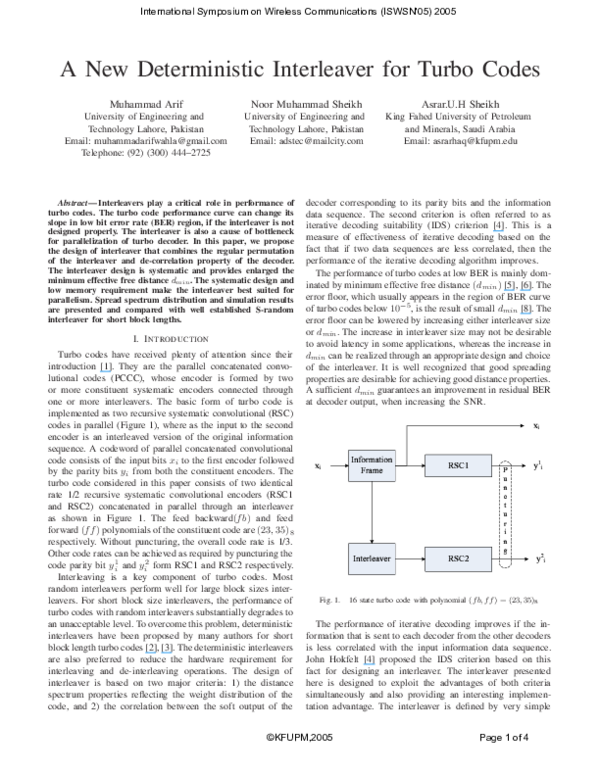 (PDF) A New Deterministic Interleaver for Turbo Codes