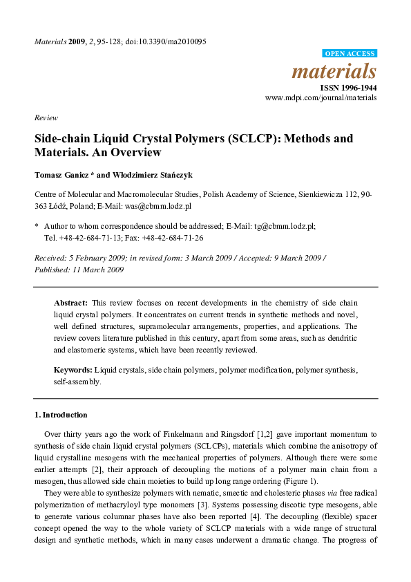 (PDF) Side-chain Liquid Crystal Polymers (SCLCP): Methods and Materials ...