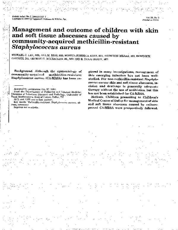(PDF) Management and outcome of children with skin and soft tissue abscesses caused by community ...