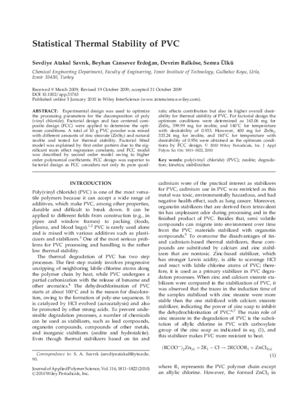 (PDF) Statistical thermal stability of PVC