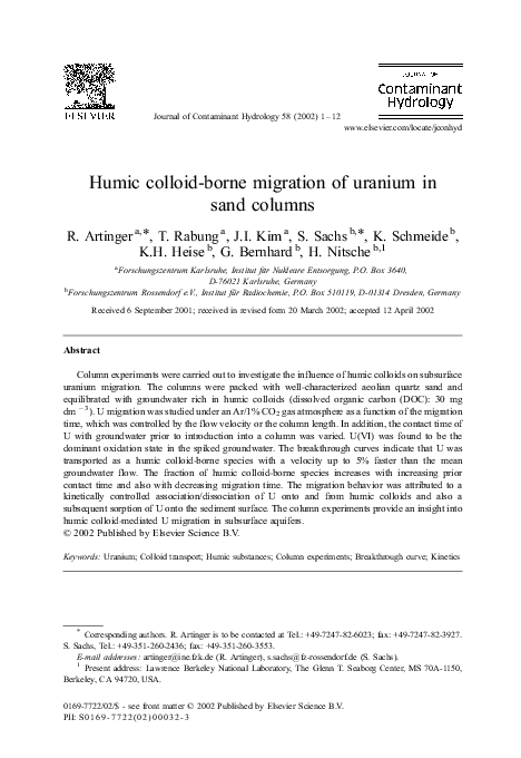 (PDF) Humic colloid-borne migration of uranium in sand columns