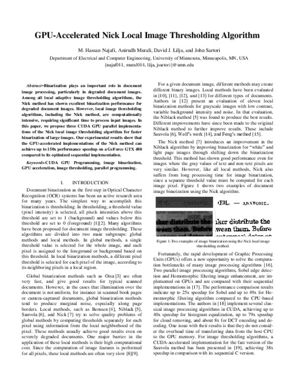 Pdf Gpu Accelerated Nick Local Image Thresholding Algorithm