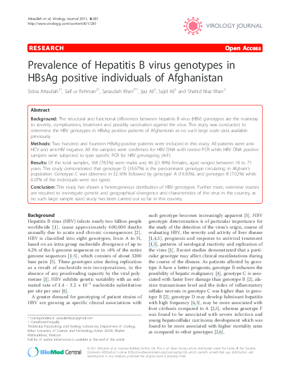 (PDF) Prevalence of Hepatitis B virus genotypes in HBsAg positive ...