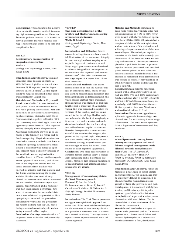 (PDF) VID-1.06: Management of rectourinary fistula: the York Mason approach
