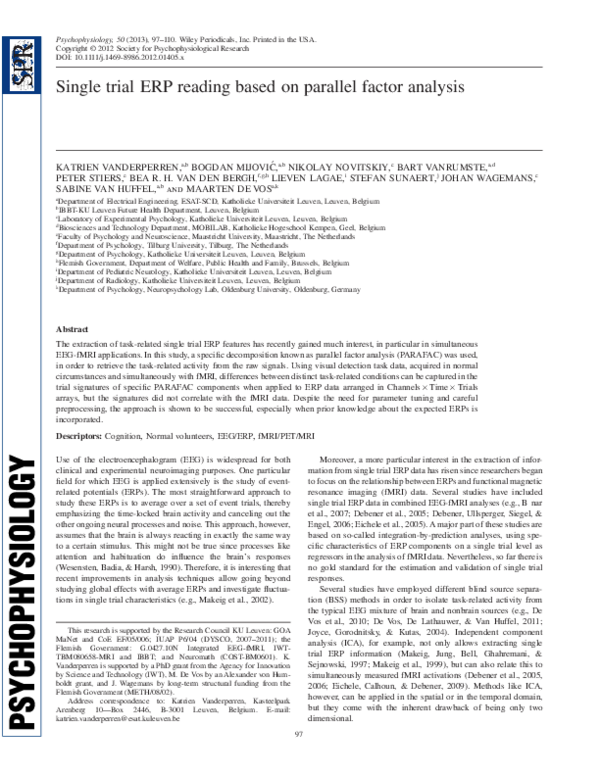 Pdf Single Trial Erp Reading Based On Parallel Factor Analysis