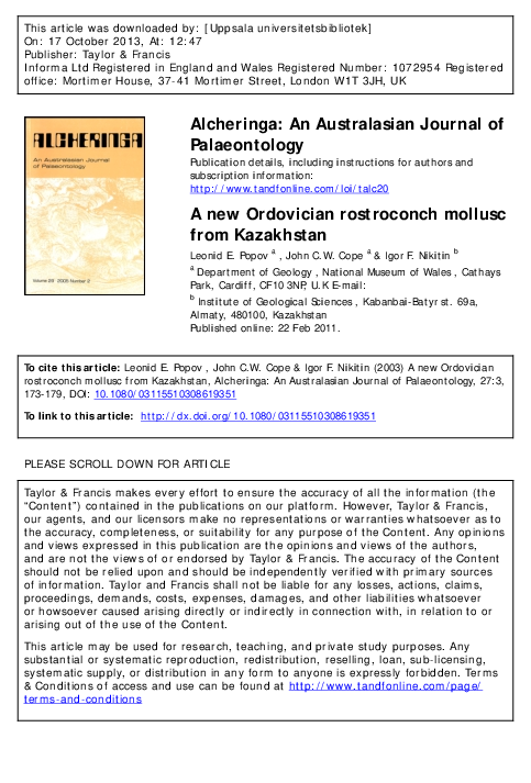 (PDF) A new Ordovician rostroconch mollusc from Kazakhstan