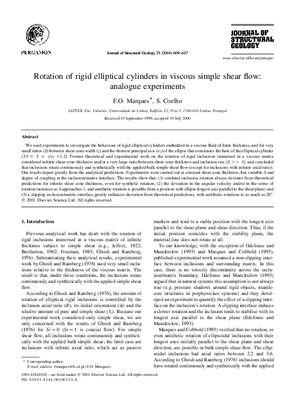 (PDF) Rotation of rigid elliptical cylinders in viscous simple shear flow: analogue experiments
