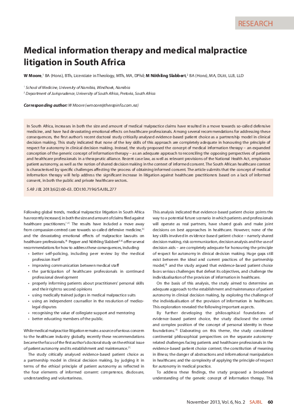 (PDF) Medical information therapy and medical malpractice litigation in ...