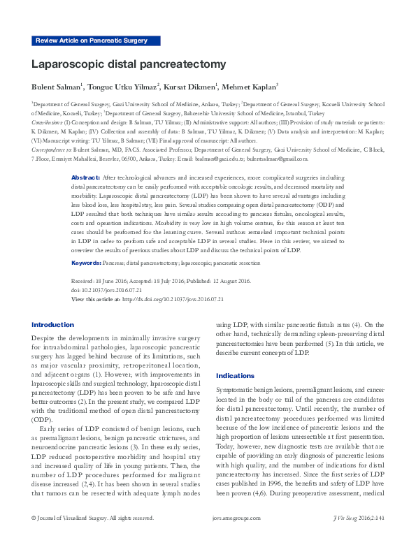 (PDF) Laparoscopic distal pancreatectomy