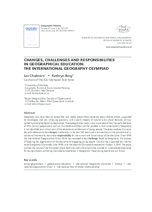 (PDF) Changes, challenges and responsibilities in geographical ...