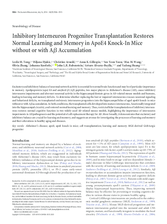 (PDF) Inhibitory interneuron progenitor transplantation restores normal ...
