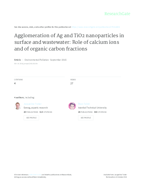 (PDF) Agglomeration of Ag and TiO2 nanoparticles in surface and ...