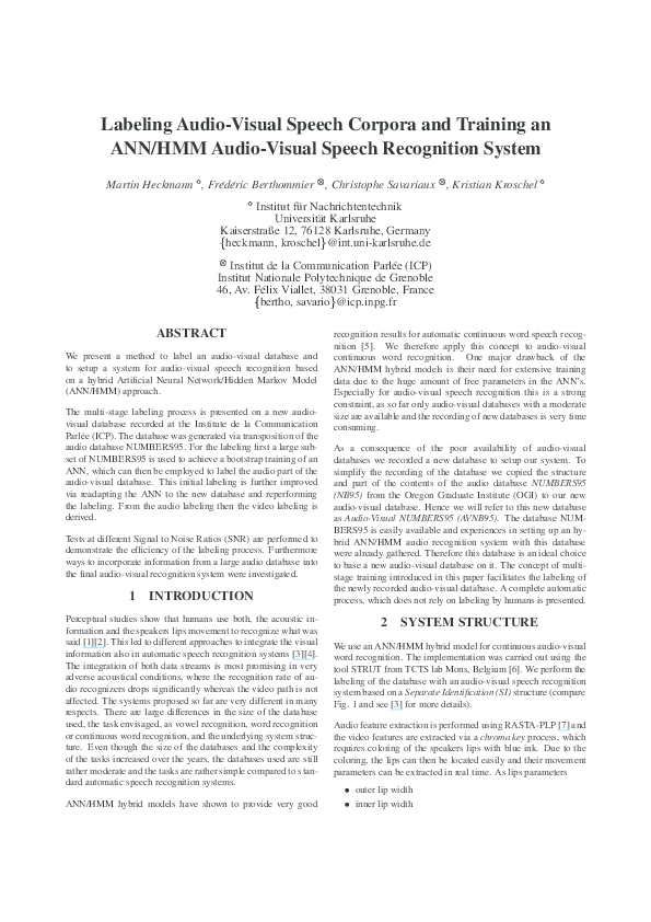 (PDF) Labeling audio-visual speech corpora and training an ANN/HMM ...