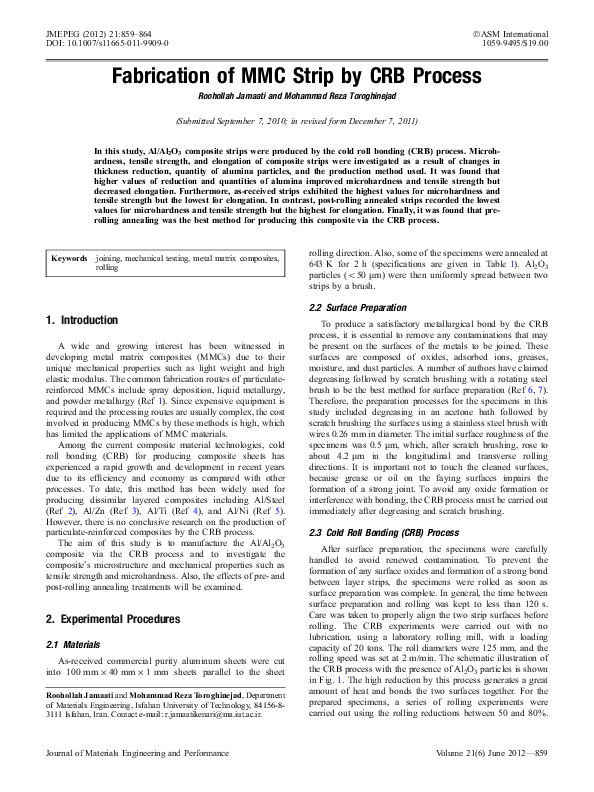 (PDF) Fabrication of MMC Strip by CRB Process