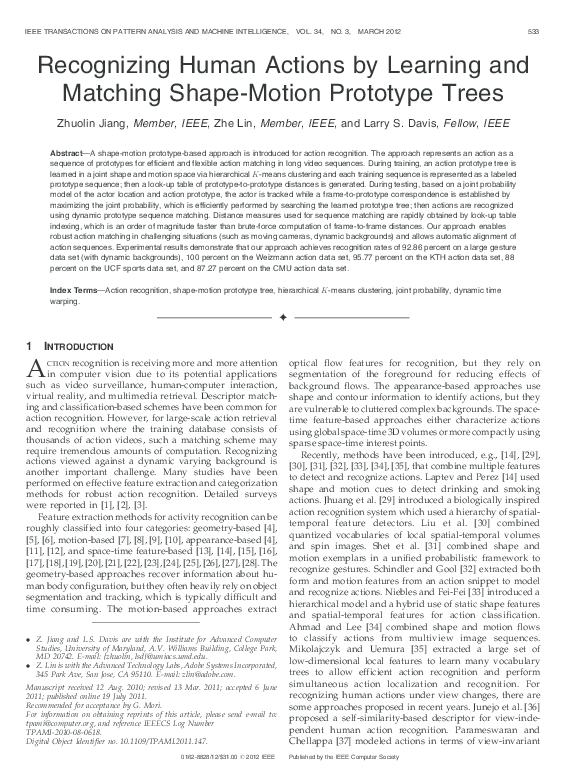 (PDF) Recognizing Human Actions by Learning and Matching Shape-Motion Prototype Trees