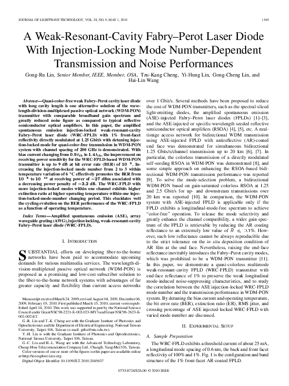 Pdf A Weak Resonant Cavity Fabry Perot Laser Diode With Injection