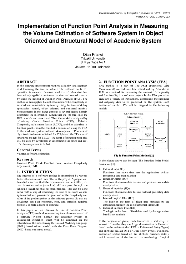 Pdf Implementation Of Function Point Analysis In Measuring The Volume