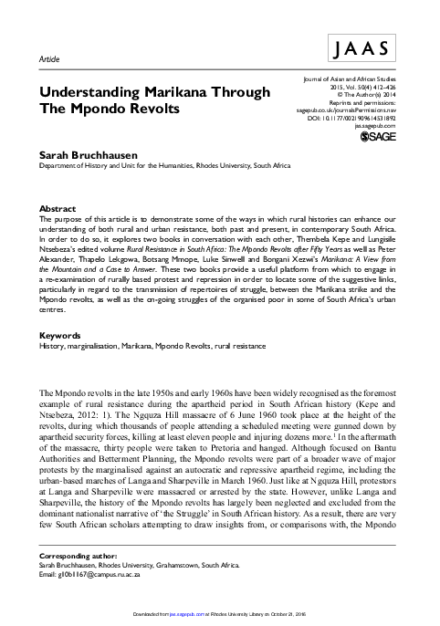 (PDF) Understanding Marikana Through The Mpondo Revolts