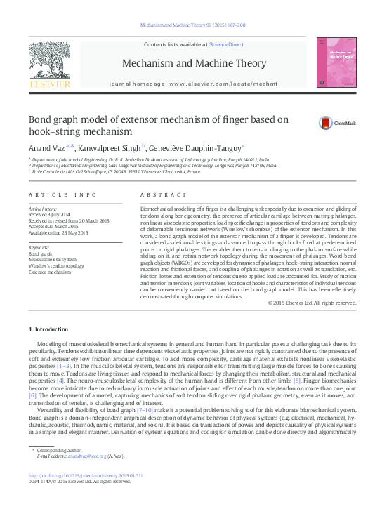 (PDF) Bond graph model of extensor mechanism of finger based on hook ...