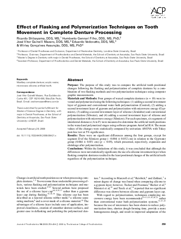 (PDF) Effect of Flasking and Polymerization Techniques on Tooth ...