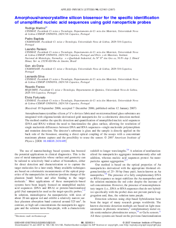 (PDF) Amorphous/nanocrystalline silicon biosensor for the specific ...