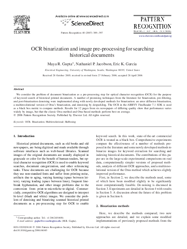 Pdf Ocr Binarization And Image Pre Processing For Searching Historical Documents