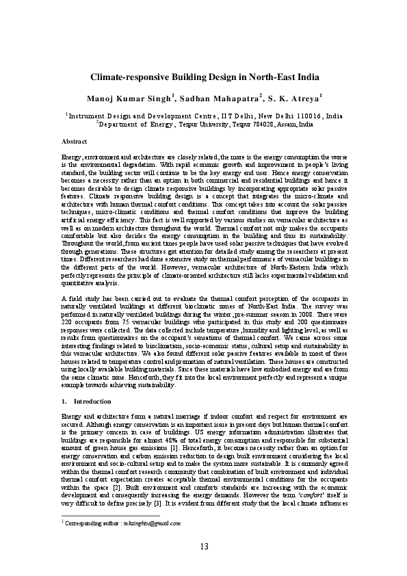 (PDF) Climate-responsive Building Design in North-East India