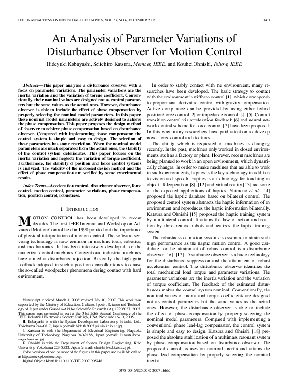 (PDF) An Analysis of Parameter Variations of Disturbance Observer for ...