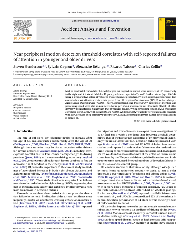 (PDF) Near peripheral motion detection threshold correlates with self ...